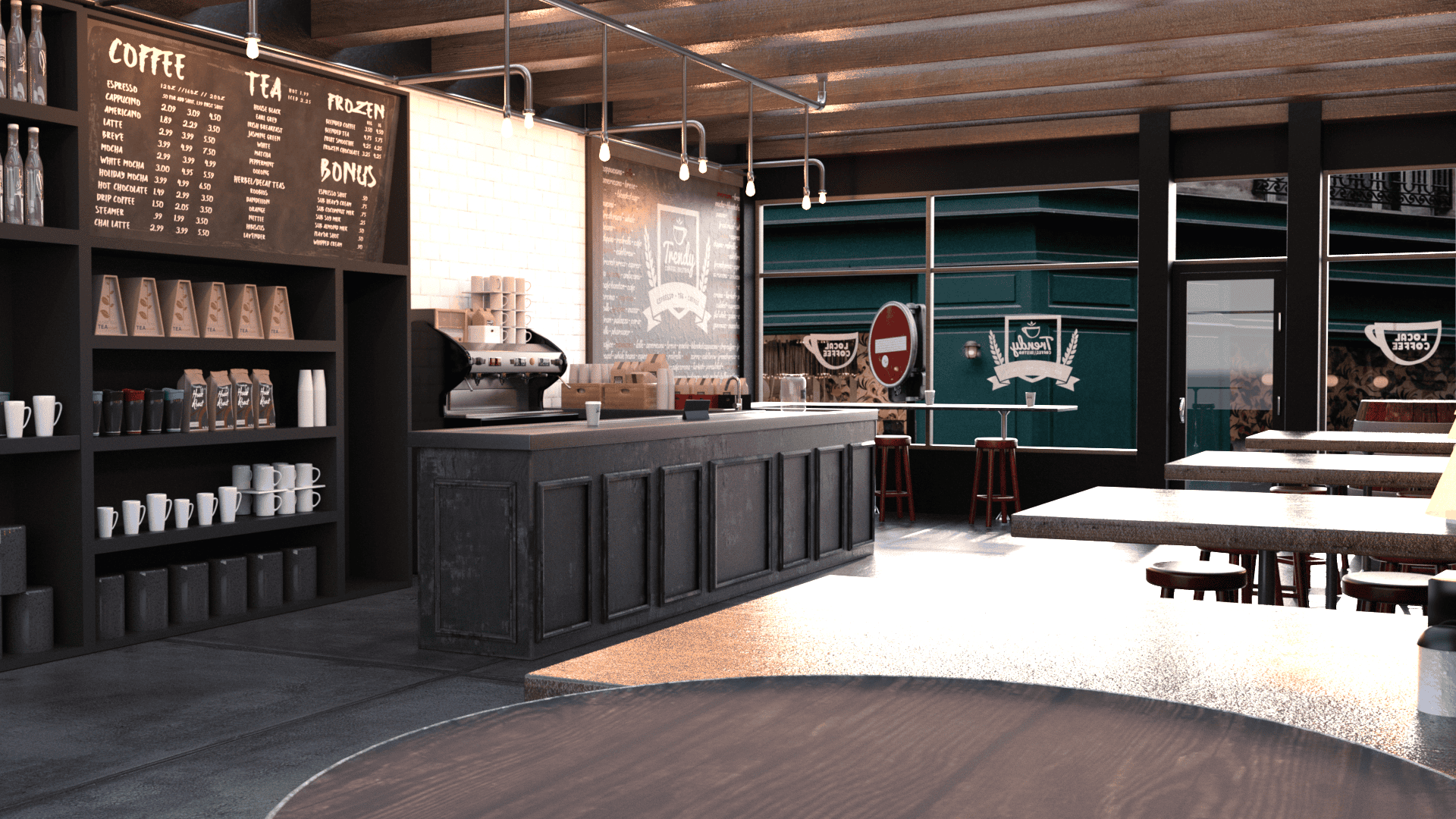 Trendy Coffee Shop 3d Model - RenderGuide.com